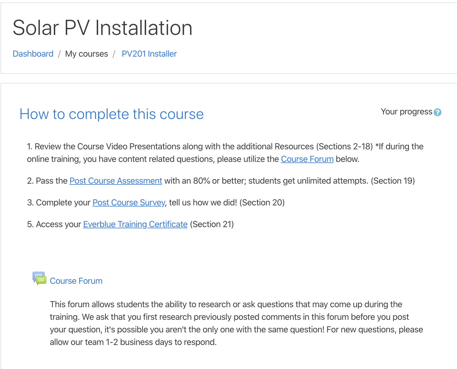 What Online Solar Courses Look Like: Screenshots of the Platform