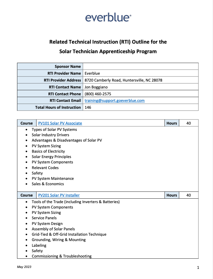Everblue's Related Technical Instruction for Apprenticeships